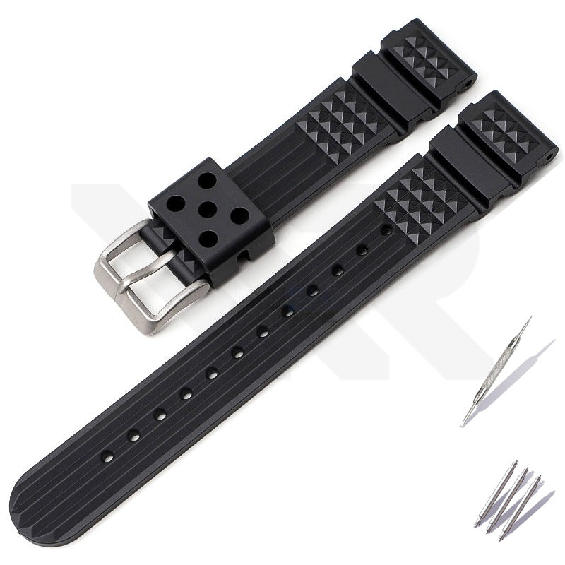 Silicone Marine Master Strap for Seiko Watches - Black with Silver Buc ...